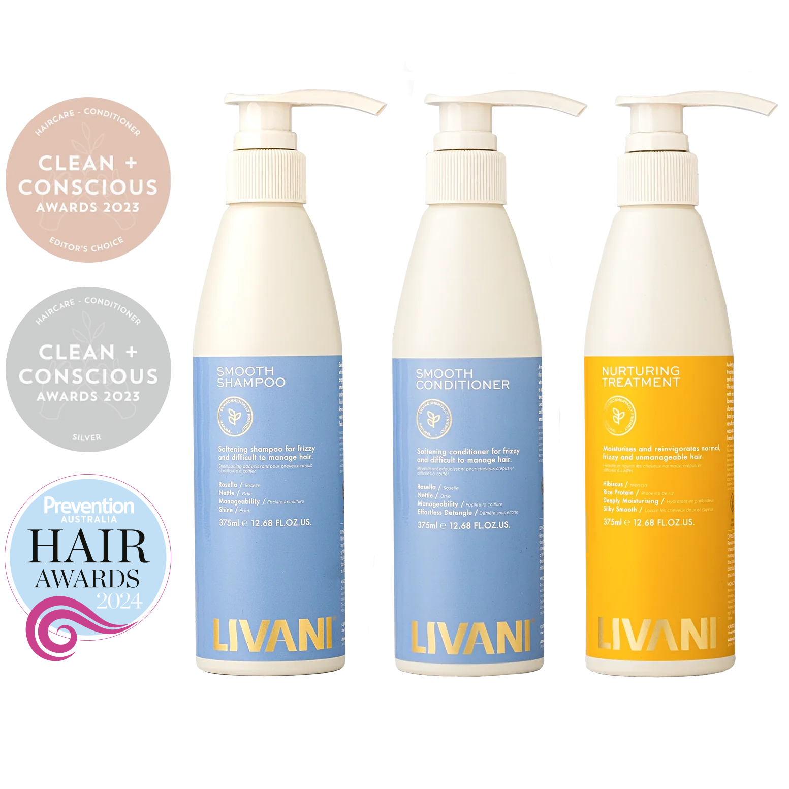 Smooth Nurturing Trio (100% Vegan) 375ml - Anti-frizz + Shine // LIVANI