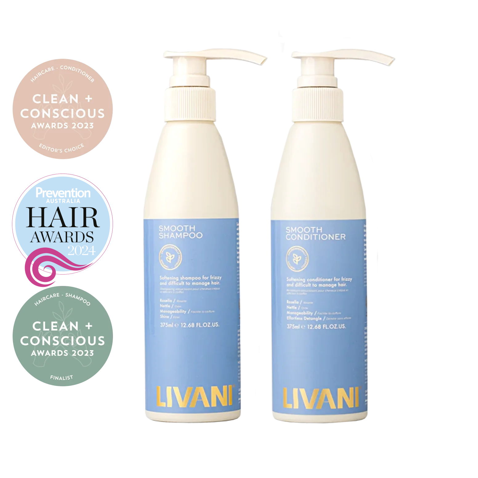 Shampoo + Conditioner - Smooth Duo (100% Vegan) 375ml - Anti-frizz ...