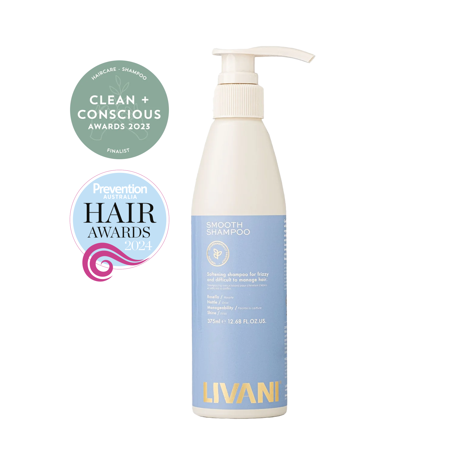 Smooth Shampoo (100% Vegan) 375ml - Daily Shine + Anti-frizz // LIVANI